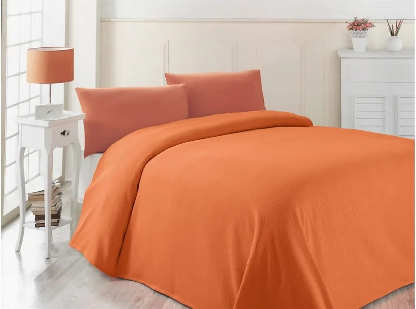 Oranžový lehký přehoz přes postel Oranj, 200 x 230 cm