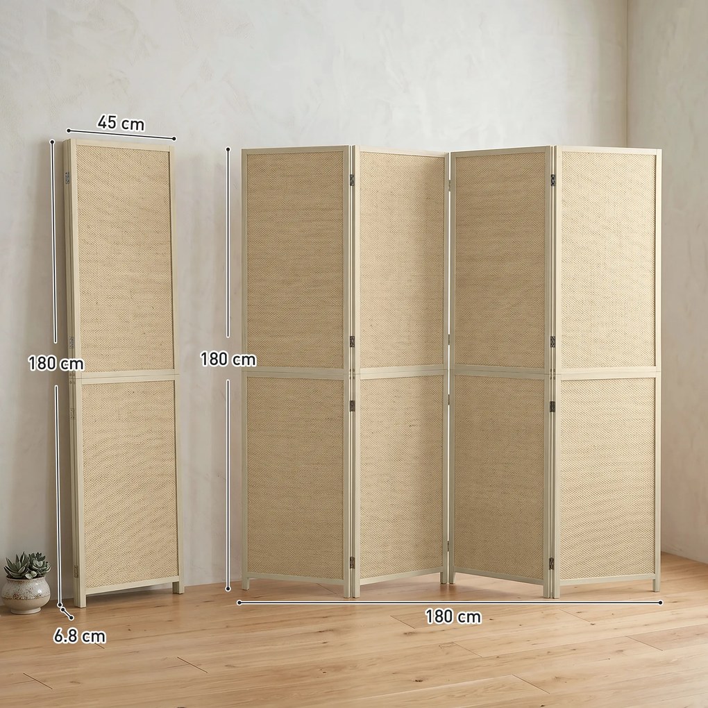 HOMCOM Obrazovka se 4 panely, skládací příčka z ručně tkaného bambusu, 180 x 180 cm, přírodní rozměry