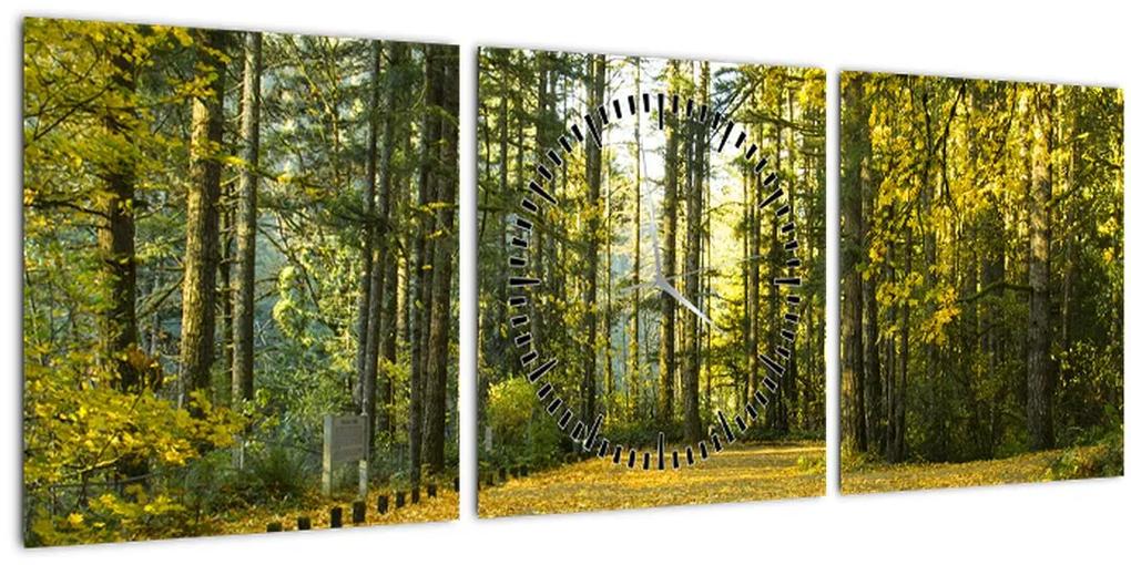 Obraz - les na podzim (s hodinami) (90x30 cm)