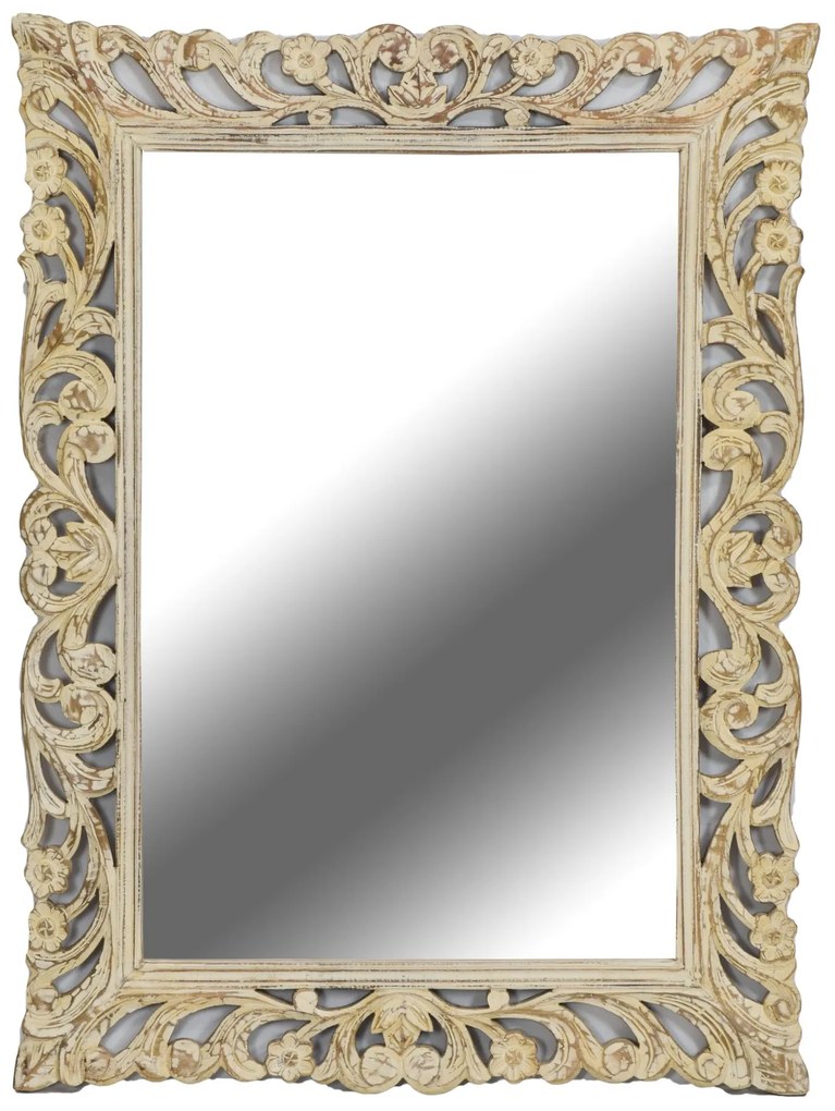 Sanu Babu Zrcadlo ve vyřezávaném rámu, bílá patina, mango, 90x4x120cm
