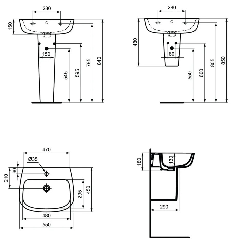 Ideal Standard Esedra- Umyvadlo 55x45cm, T279901