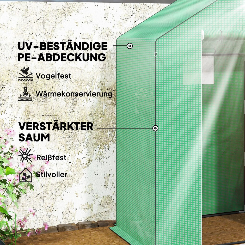 Skleník s policemi, miniskleník, odolný proti UV záření, síťované okno, dveře na zip, 143L x 74W x 190H cm, zelený