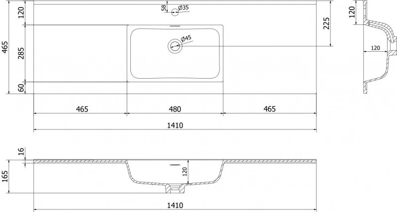 Mexen Otis, umyvadlo na zapuštění 141 x 46,5 cm, černá matná, 25181471