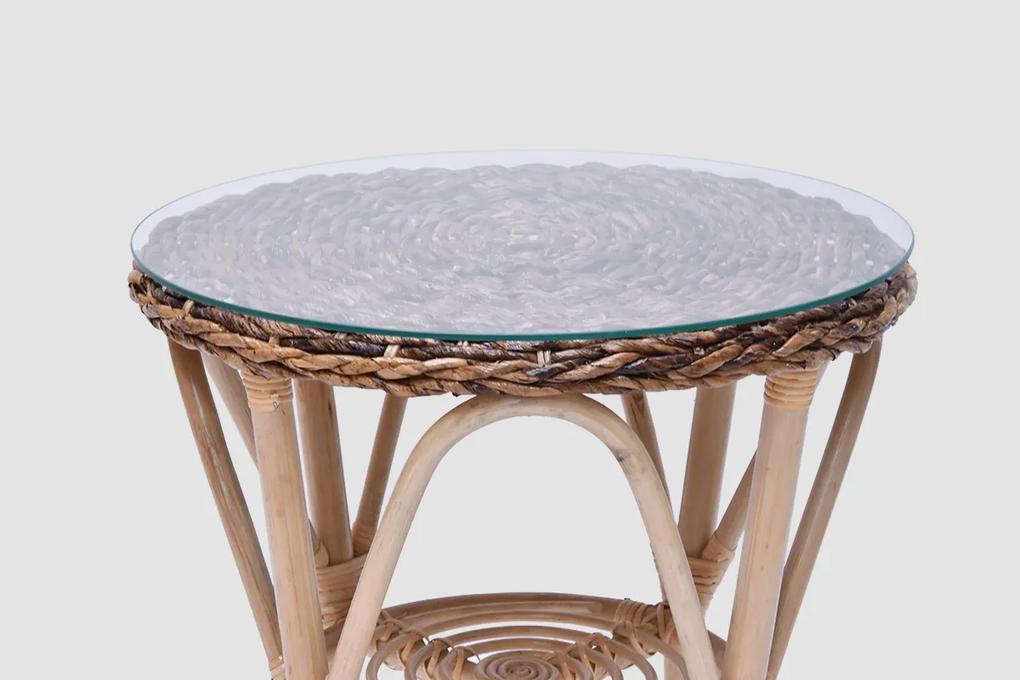 Vingo Kulatý ratanový stolek s výpletem z listů banánovníku - 53 cm