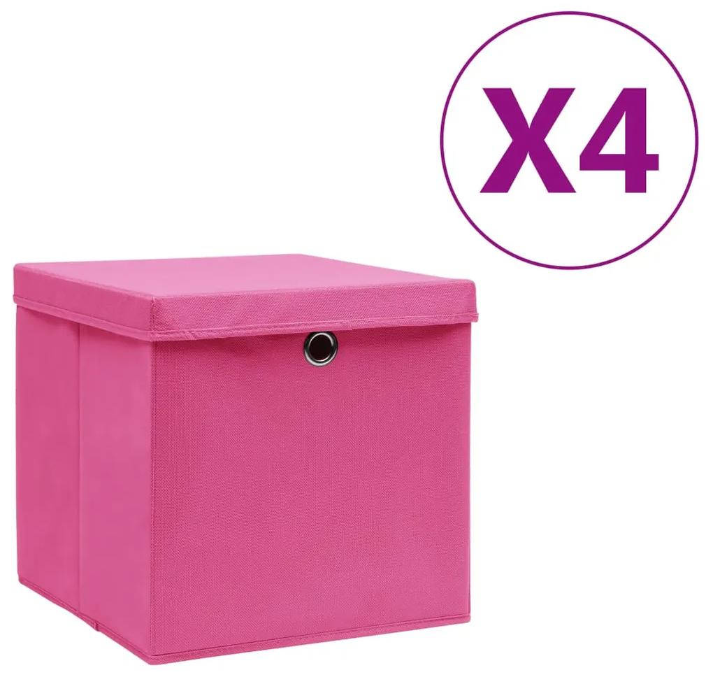 Úložné boxy s víky 4 ks 28 x 28 x 28 cm růžové - Default Title