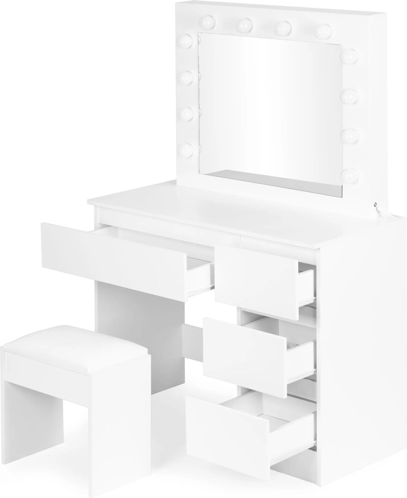 Toaletní stolek s LED osvětlením a taburetem Rety 94 cm bílý II
