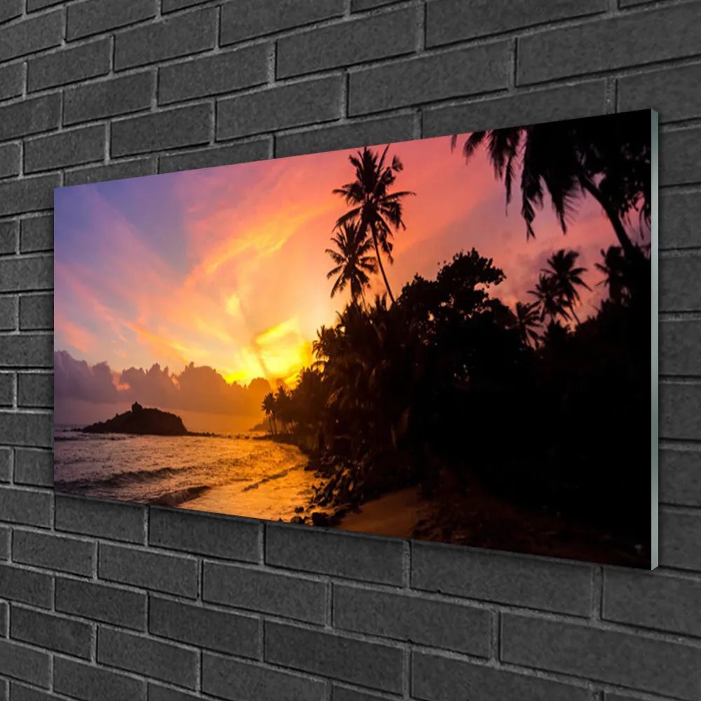 Obraz na skle Moře Slunce Palmy Krajina 100x50 cm