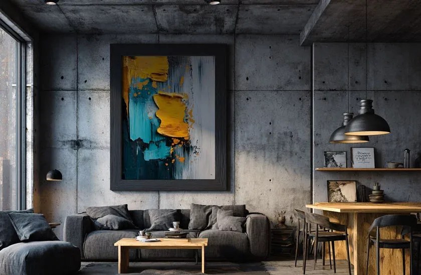 Zlatý kontrast - obraz - Moderní abstrakce s tyrkysovou energií 35 - 70 x 100 cm - 1 149 Kč