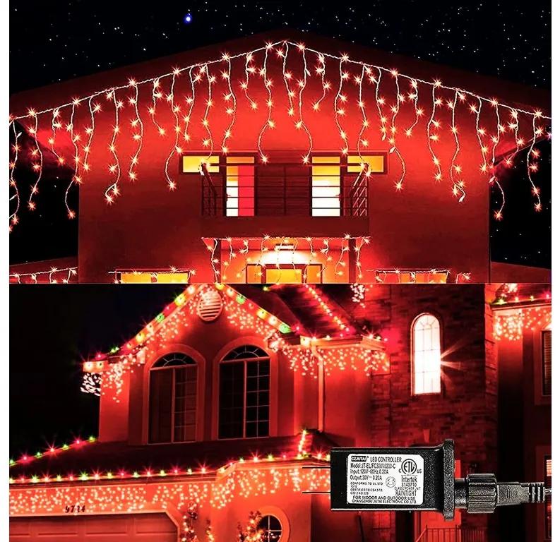 Venkovní LED vánoční závěs - červená, 10m, 500 LED, 8 programů