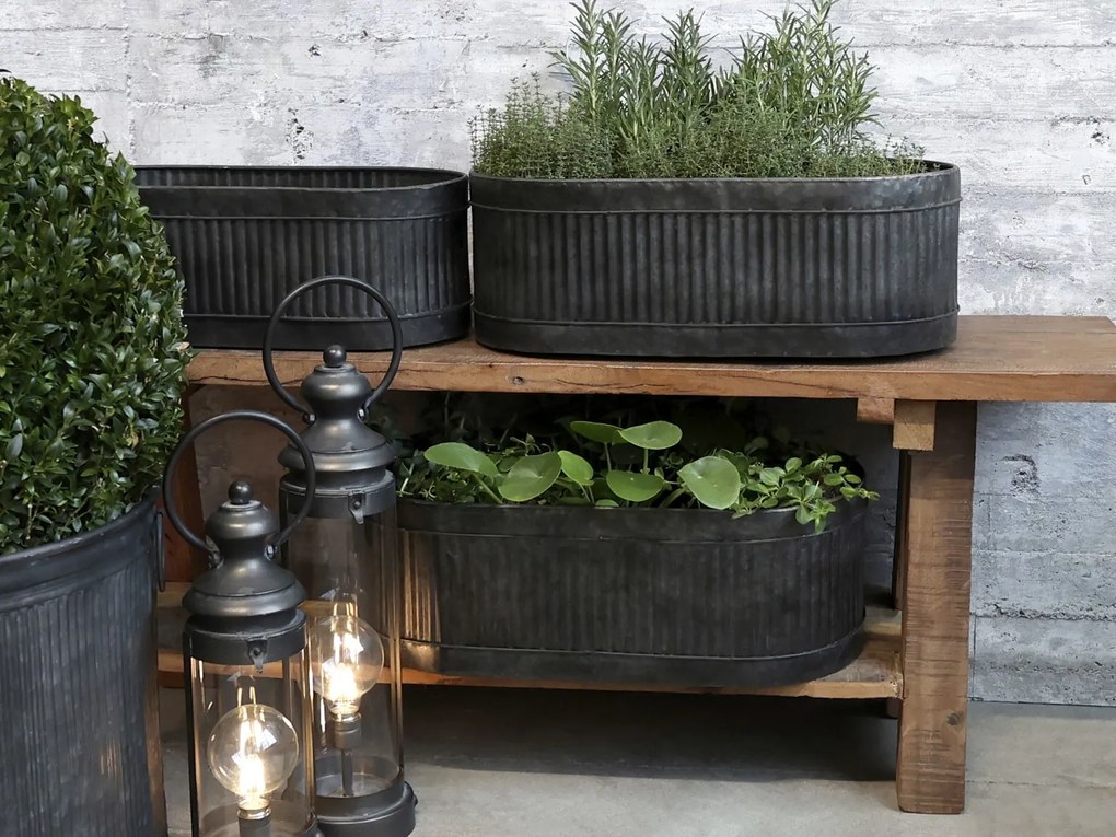 3ks oválný plechový zinkový antik obal na květináč Planters - 52*26*18/ 42*20*15/ 32*14*12cm