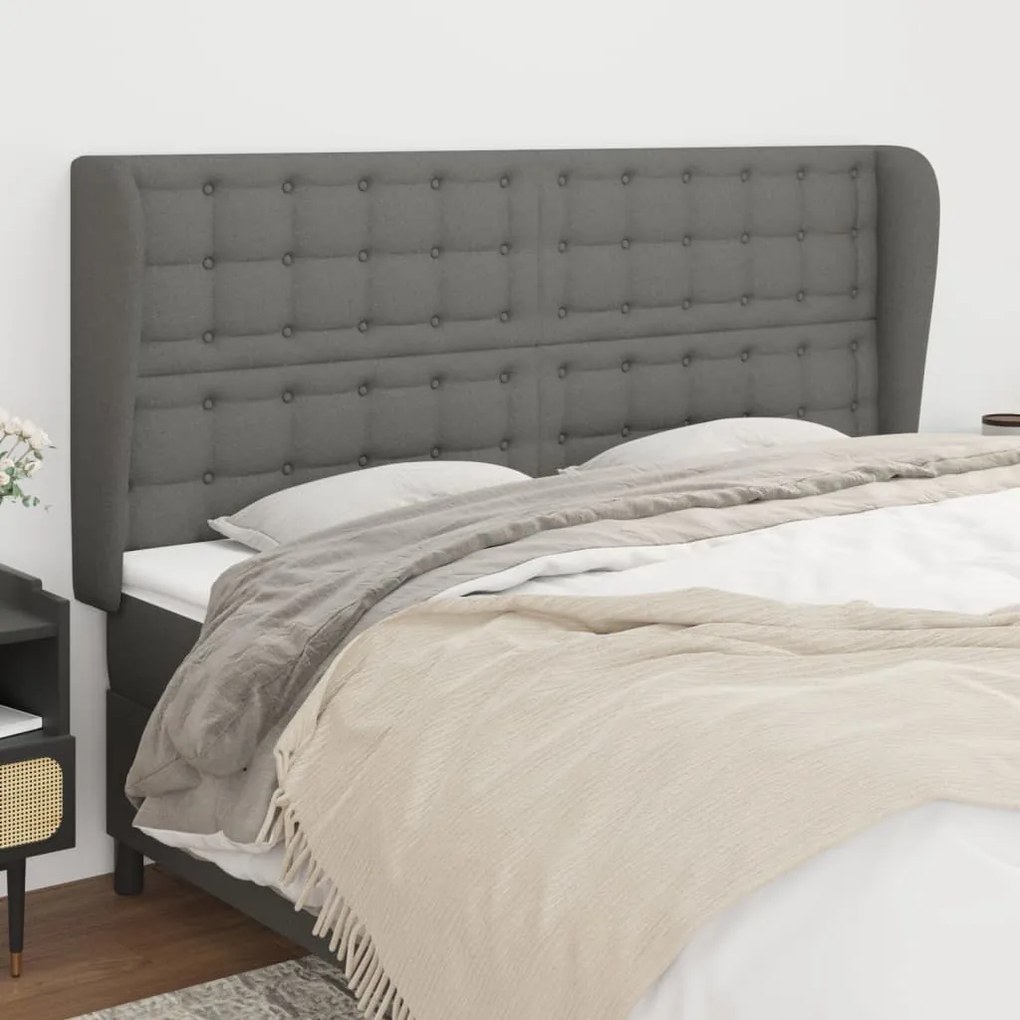 Čelo postele typu ušák tmavě šedé 203x23x118/128 cm textil 3118413
