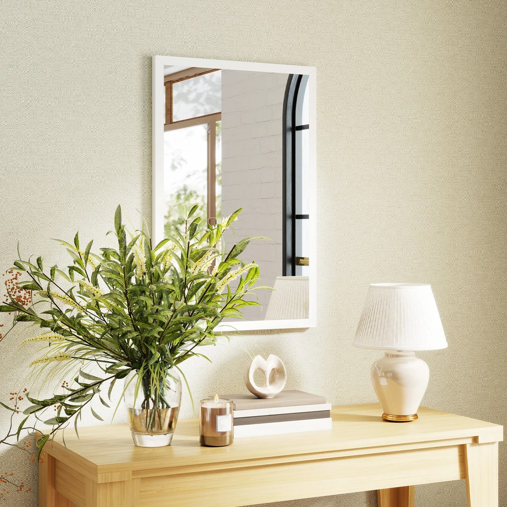 HOMCOM obdélníkové nástěnné zrcadlo 41 x 61 cm (Š x V), bílý MDF rám — Ideální do koupelny, obývacího pokoje nebo ložnice