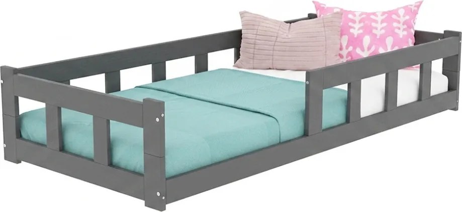 Benlemi Nízké jednolůžko FENCE 4v1 se zábranou 120x200 cm + matrace ADAPTIC Zvolte barvu: Tmavě šedá, Zvolte zábranu: S jednou zábranou vpravo
