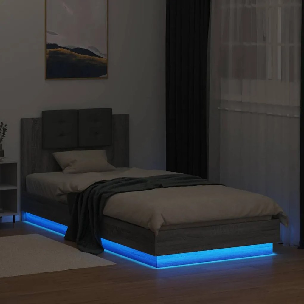 Rám postele s čelem a LED osvětlením šedý sonoma 100 x 200 cm 3210029