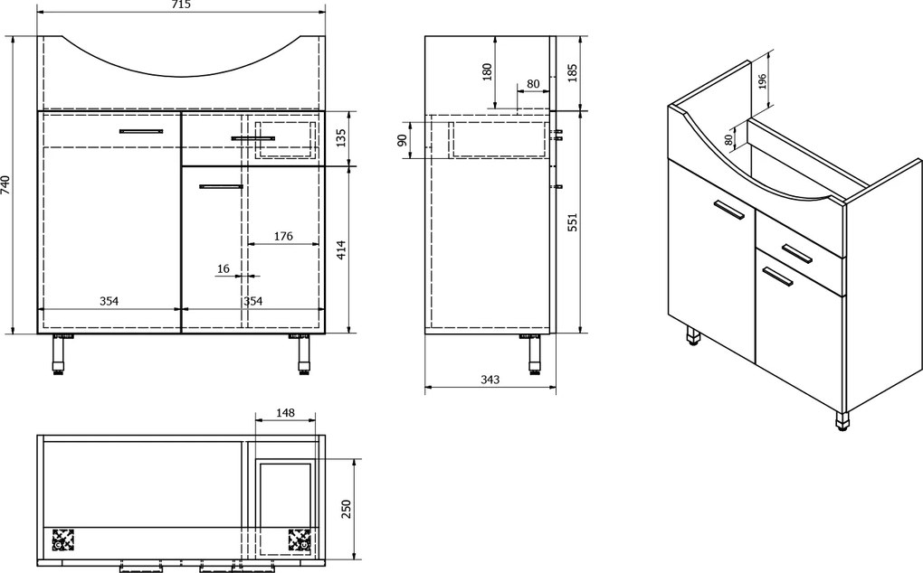 Aqualine ZOJA umyvadlová skříňka 71,5x74x34  cm dub platin 51175