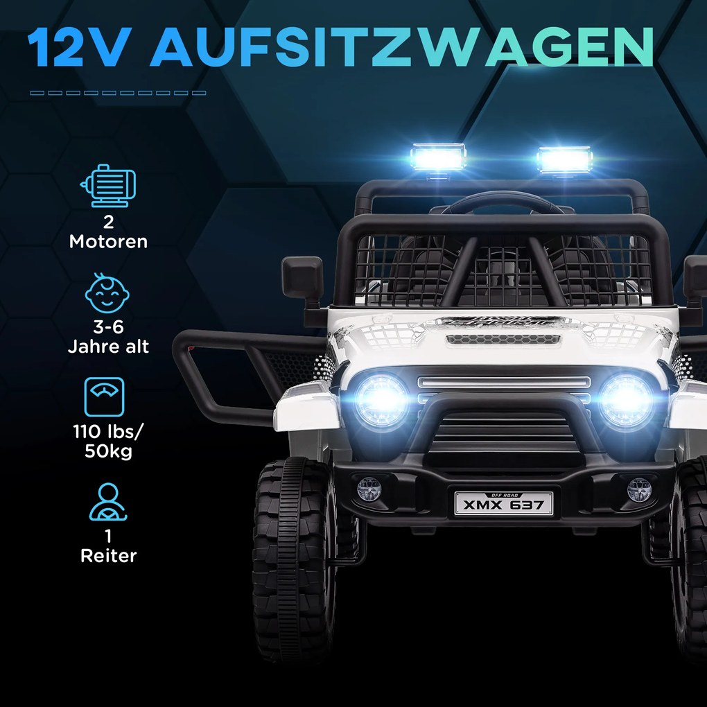 AIYAPLAY HOMCOM Elektrické dětské auto, terénní vozidlo 12 V 3-5 km/h s připojením na hudbu, dětské vozidlo s dálkovým ovládáním 2.4G, světlomety, kl…