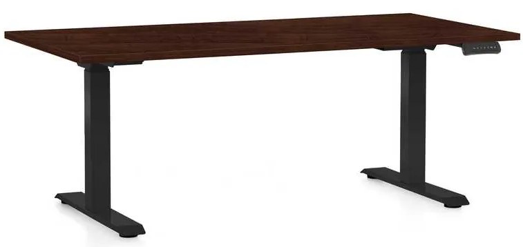 Výškově nastavitelný stůl OfficeTech D, 160 x 80 cm, černá podnož, wenge