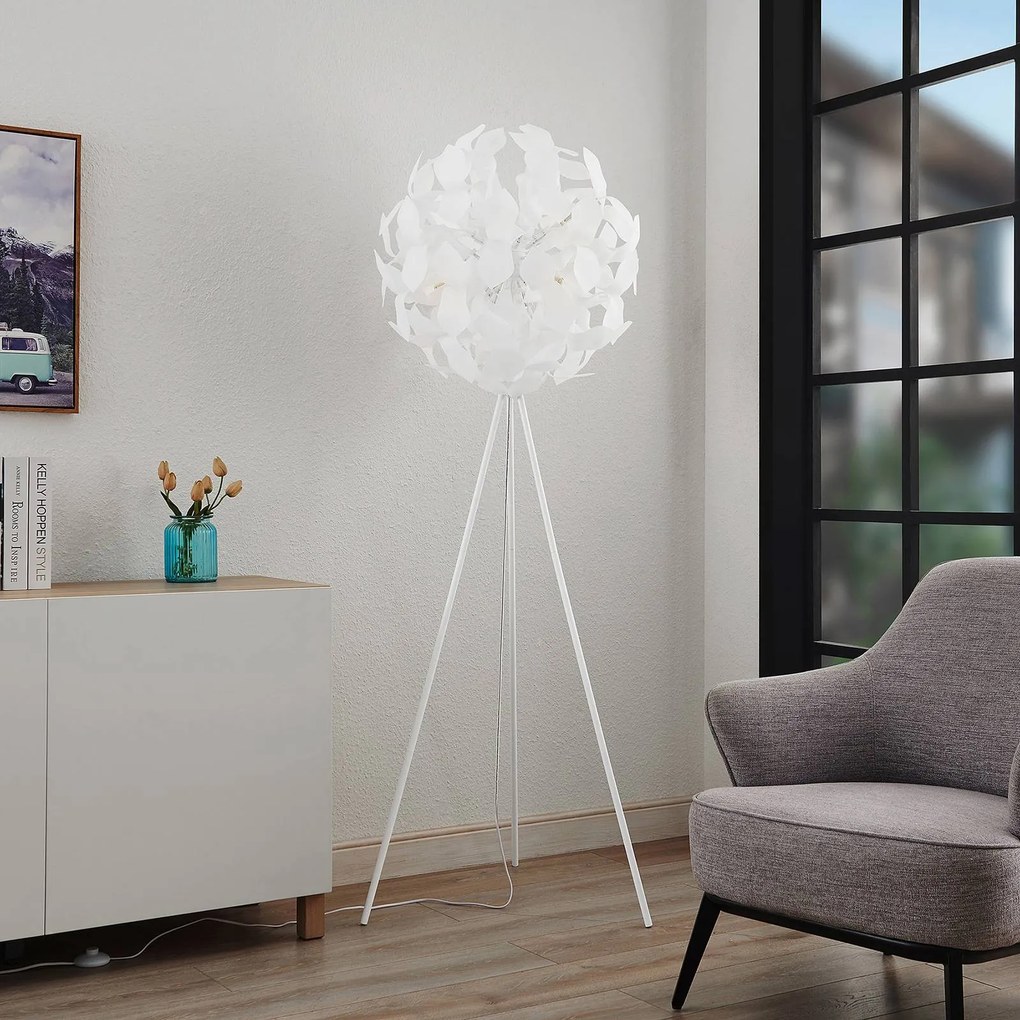 Stojací lampa Lindby Varika s kulovým stínidlem, bílá