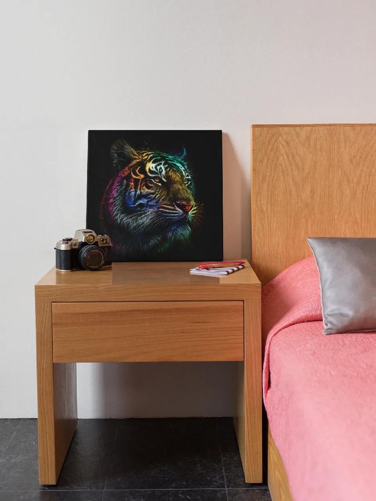 Obraz na plátně - barevný tygr na černém pozadí FeelHappy.cz Velikost obrazu: 100 x 100 cm