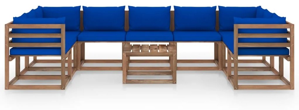 vidaXL 10dílná zahradní sedací souprava s modrými poduškami