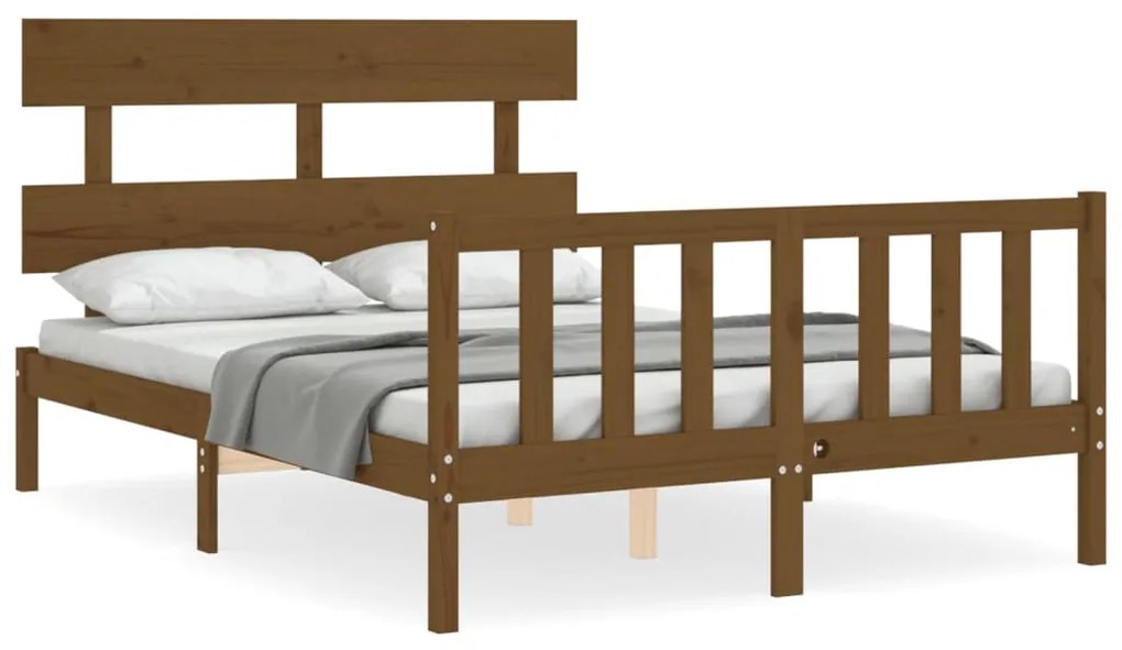 Rám postele s čelem medově hnědý Small Double masivní dřevo,  3193244