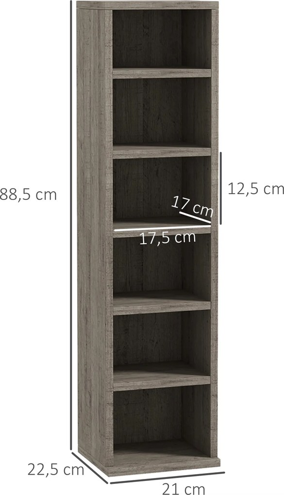 HOMCOM Sada 2 sloupcových polic pro ukládání CD-DVD kabinet 6 + 6 přihrádek 21 x 22,5 x 88,5 cm max. kapacita 204 CD tmavě šedá