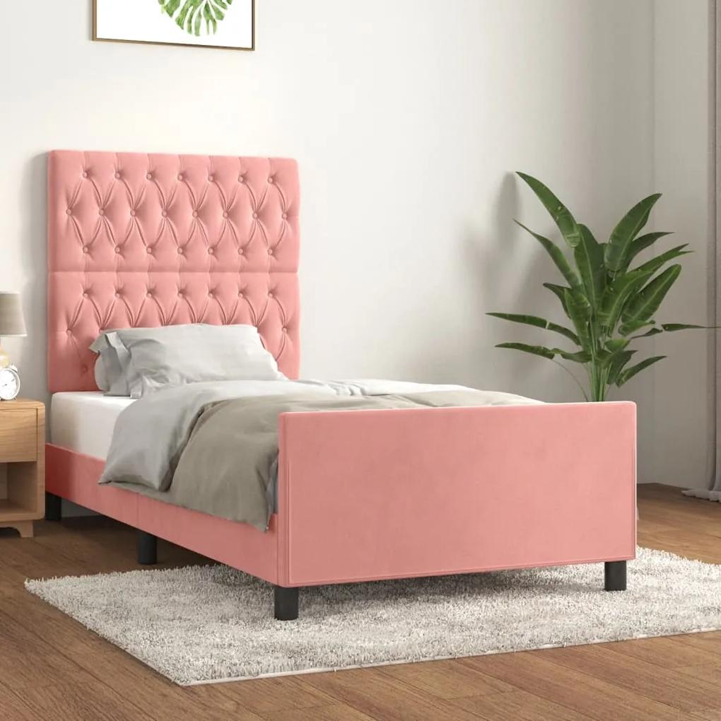 Rám postele s čelem růžový 90x200 cm samet,  3125921