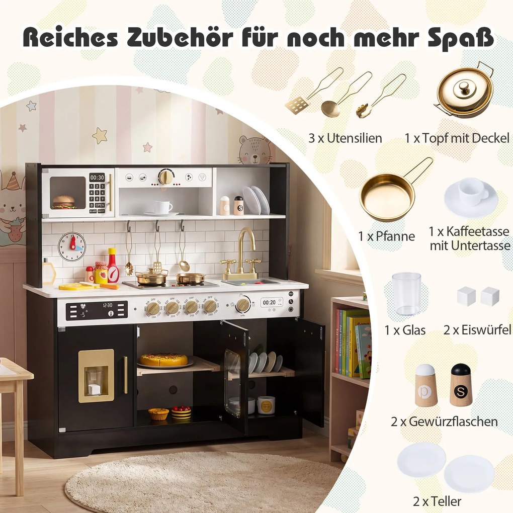 Costway Dětská kuchyňka se světlem a zvukem dřevěná kuchyňka