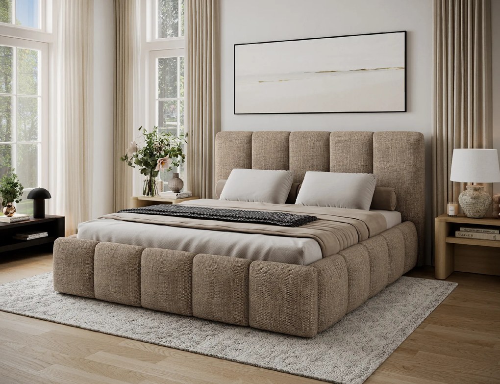 Postel Edvige + Dřevěný rám + plynový výtah + kontejner 160x200