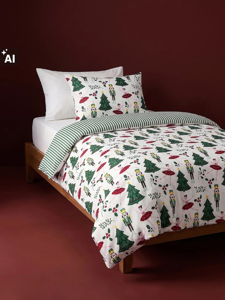 Sinsay - Sada ložního prádla se vánočním vzorem - bílá