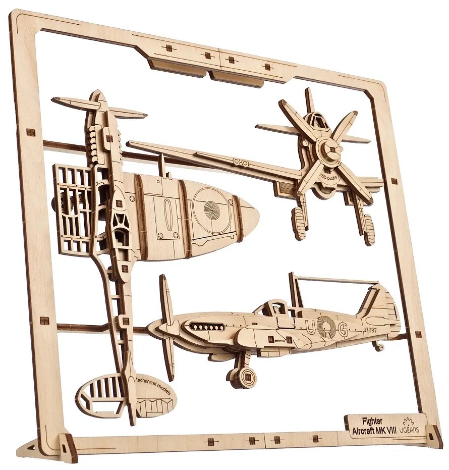 Ugears 2,5D dřevěné mechanické puzzle Stíhací letadlo