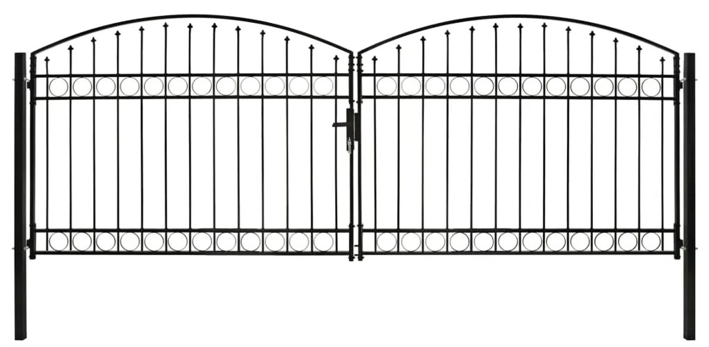 143094 vidaXL Dvoukřídlá zahradní brána s obloukem ocelová 400 x 150 cm černá