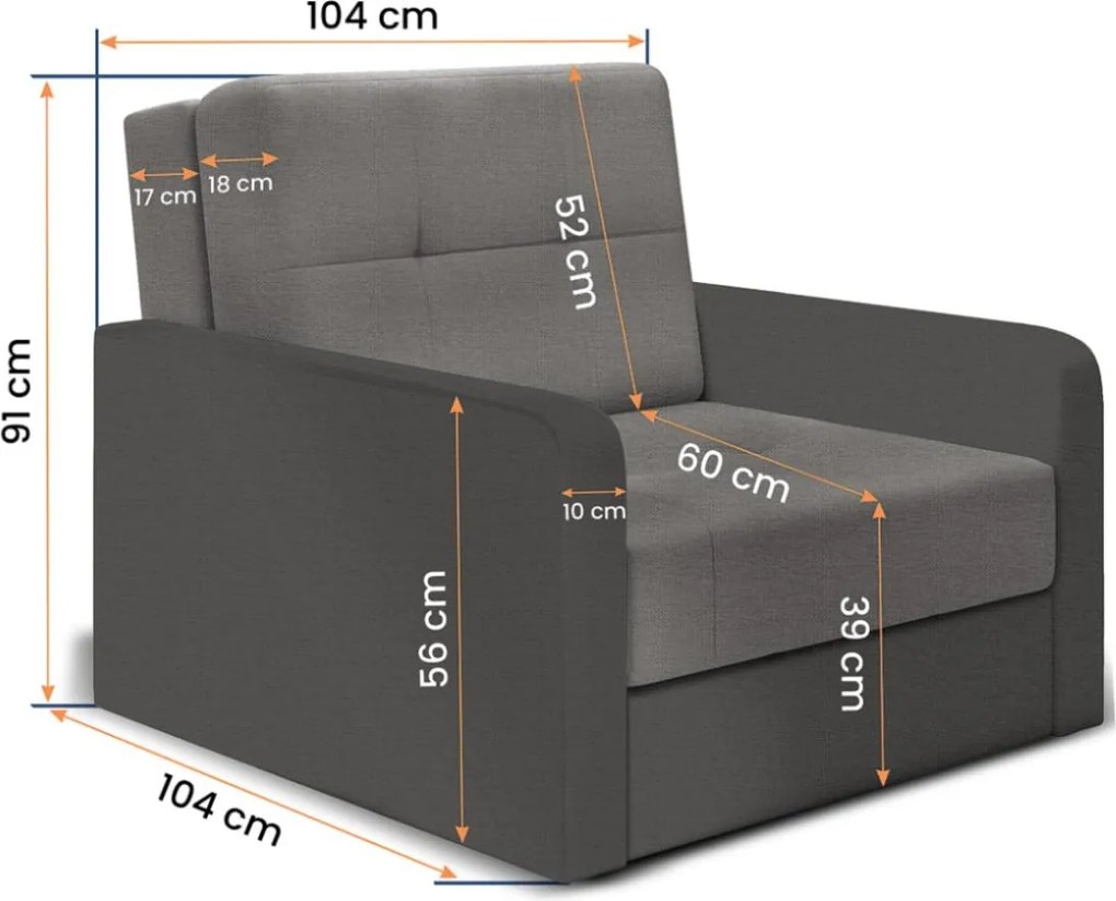 IDZ Pohovka TOP I, 104 cm Barva látky: Tmavě šedá a bílá Eko kůže (Bahama 35 + Soft 17)