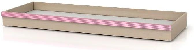 Šuplík pod postel Gioco, LTD + MDF, dub světlý belluno / růžová, 71x19x199 cm