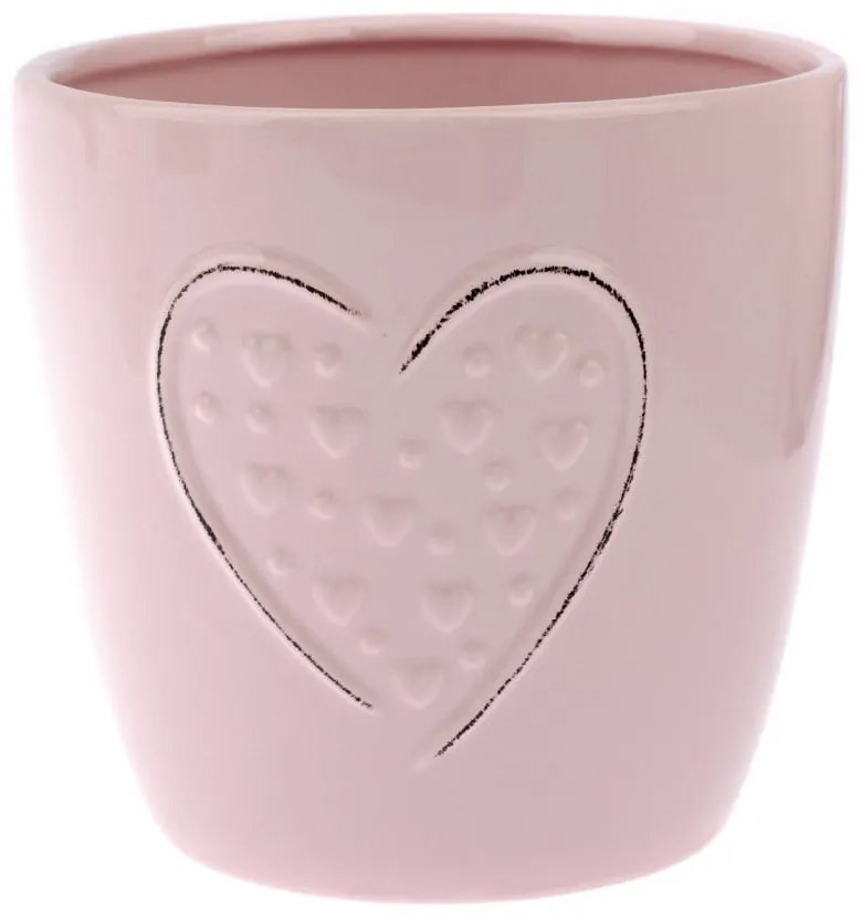 BonamiRůžový keramický květináč Dakls Hearts Dots, výška 14,8 cm