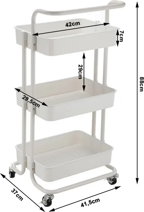Verk Group Koupelnová police, kuchyňská skříňka, mobilní regál na kolečkách, 3 úrovně, bílá