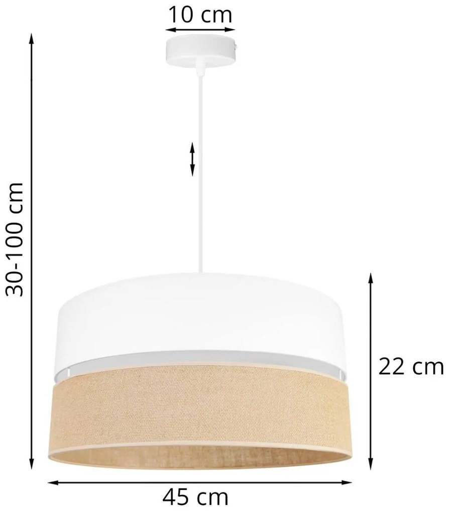 Závěsné svítidlo Juta, 1x jutové/bílé textilní stínítko, (fi 45cm), w