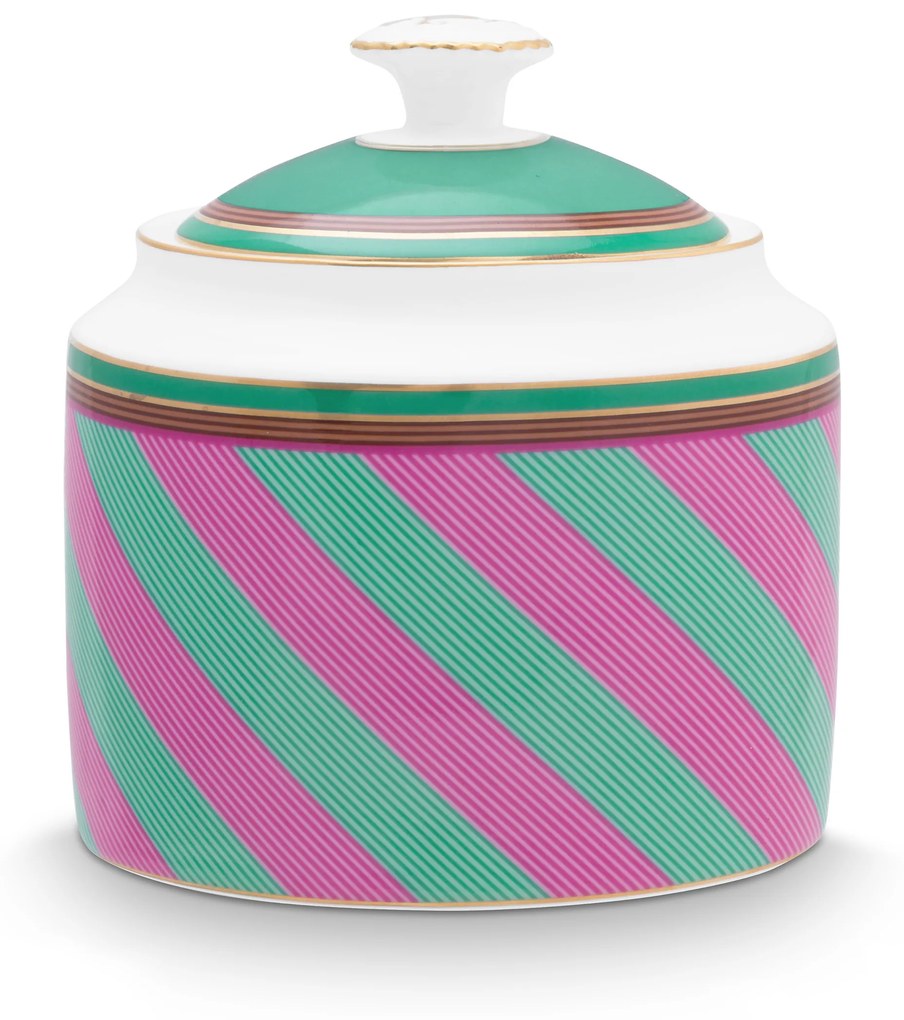 Pip Studio Pip Chique Stripes cukřenka 550ml, růžovo-zelená (Porcelánová cukřenka 550 ml)