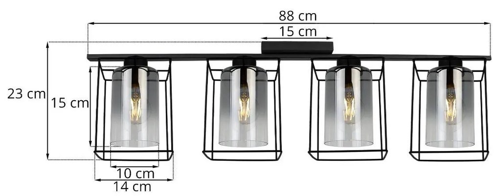 Stropní svítidlo Hella Cage, 4x grafitové skleněné stínítko v kovovém rámu