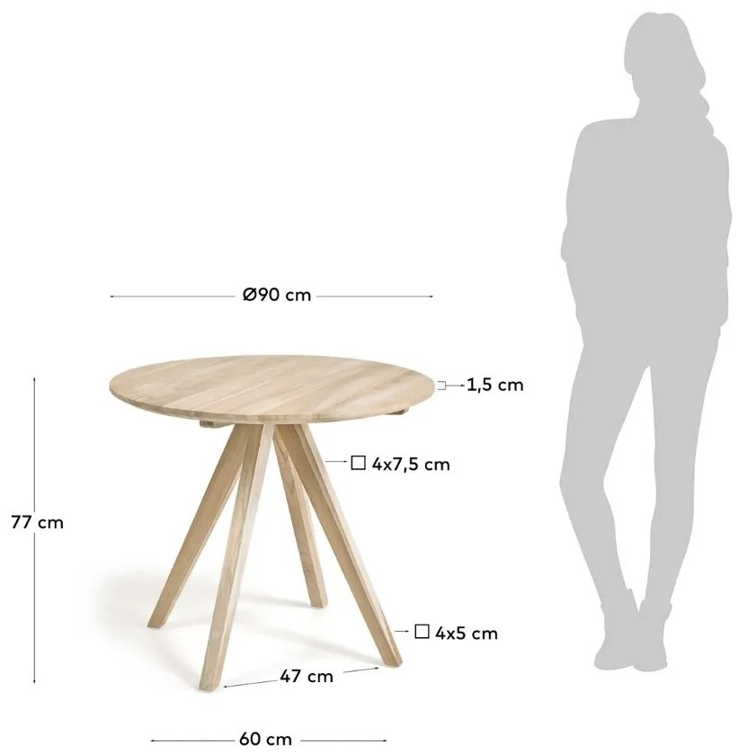 Teakový kulatý jídelní stůl Kave Home Maial 90 cm