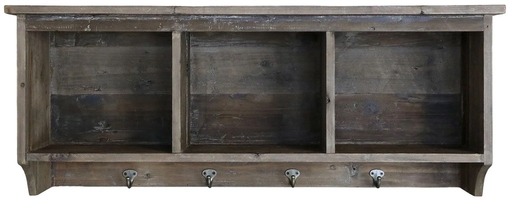Hnědá antik dřevěná polička s háčky Ninna - 91*22*36 cm
