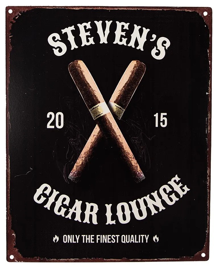 Černá antik nástěnná kovová cedule s doutníky Cigar Lounge - 20*1*25 cm