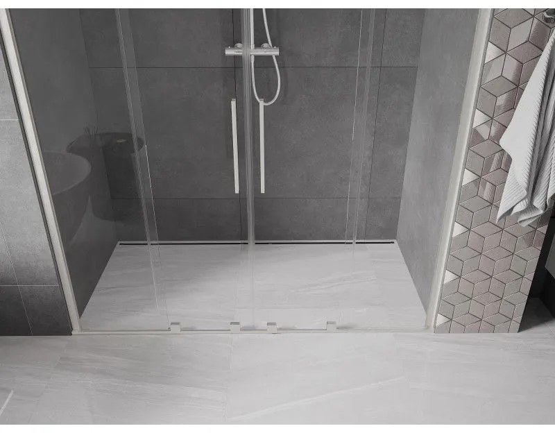 Mexen Velar Duo, posuvné sprchové dveře do otvoru 200 cm, 8mm čiré sklo, broušená ocel, 871-200-000-02-97