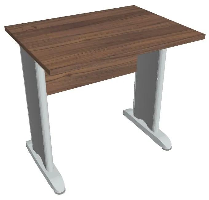 Stůl pracovní rovný 80 cm hl. 60 cm - Hobis Cross CE 800 Dekor stolové desky: ořech, Dekor lamino podnože: ořech, Barva nohou: Stříbrná