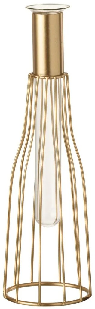 Skleněná váza zkumavka ve zlatém stojánku Tube - Ø8*26 cm