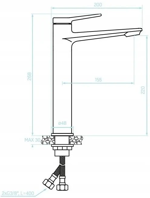 Kuchinox Alanis, vysoká umyvadlová baterie s odtokovou zátkou ClickClack h-268, černá-růžové zlato, LAV-BQI_82ND