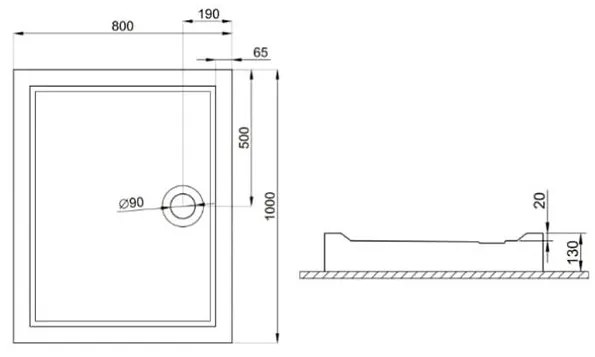 Polimat Kompaktní obdélníková akrylátová sprchová vanička Goliat 1 90x80 (100x80, 100x90, 120x80, 120x90) Barva: Bílá, Rozměry (cm): 100x90