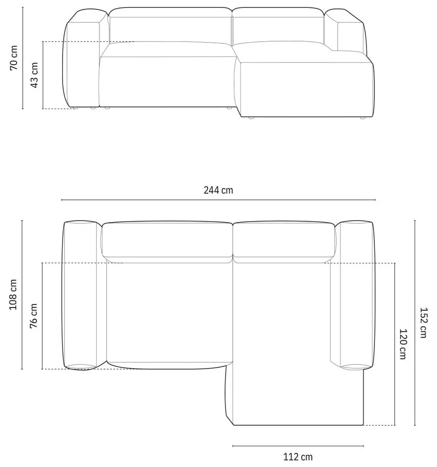 Rohová pohovka v cihlové barvě (pravý roh/s lenoškou) Bergamo – Cosmopolitan Design