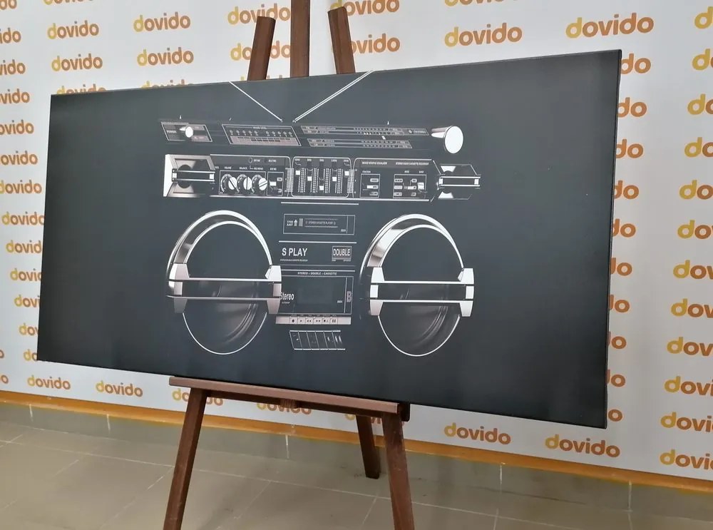 Obraz disco rádio z 90. let v černobílém provedení