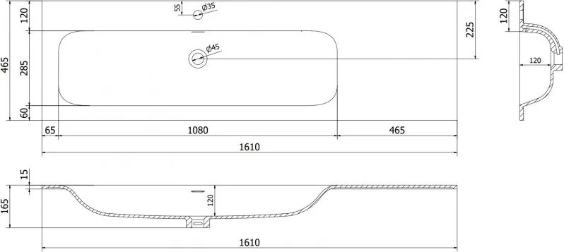 Mexen Vela, umyvadlo zapuštěné do desky, levé, 161 × 46,5 cm, bílá matná, 25231601L